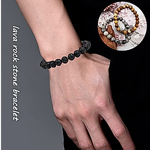 FINZOR 12 Pcs 8mm Gemstones Beaded Bracelets for Men Women Semi-Precious Stone Healing Stretch Round Bead Crystal Bracelets Unisex