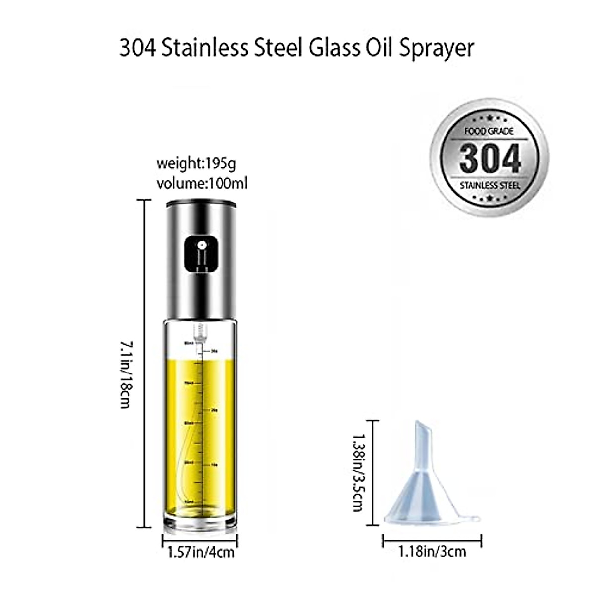 VCHOMY Oil Sprayer for Cooking, 100ml Kitchen Accessory Glass Olive Oil Sprayer Bottle for Air Fryer, Salad,Baking,Roasting and BBQ (Oil Sprayer with Funnel)