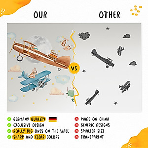 Large Airplane Wall Decals for Kids by Lipastick - 68 pcs Premium Kids Wall Stickers Aircrafts - Creative Nursery Wall Decal - Plane Vinyl Wall Decals for Baby Nursery Children Room Bedroom L Size