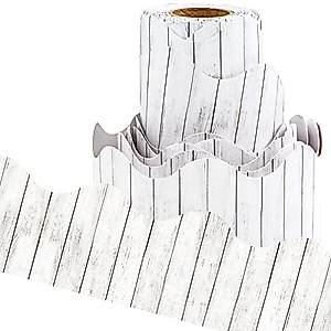 White Wood Scalloped Bulletin Board Border Trim for Classroom School Decoration Teacher Students Supply for Chalkboard Whiteboard 52 ft