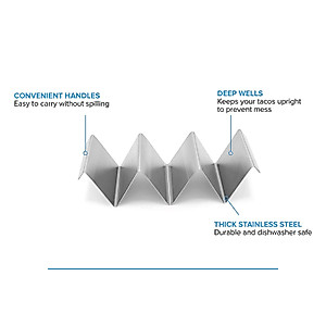 2 Pack Taco Holder Stand with Handles - Stainless Steel 4”x8” Taco Rack Holds up to 3 Tacos Each, Oven, Grill and Dishwasher Safe, Easy to Fill, Great Presentation on Plate