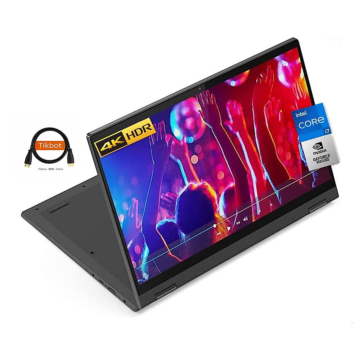 Lenovo Flex 5 2-in-1 Laptop, 15.6" 4K UHD (3840x2160) IPS 500nits Touch Display, 16GB RAM, 1TB PCIe SSD, NVIDIA GeForce MX450, Intel i7-1165G7, Fingerprint, Type-C, Win 11 Pro, w/Tikbot HDMI Cable