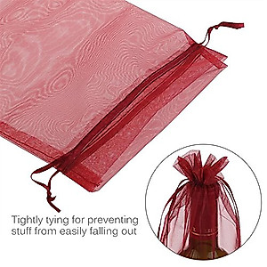 Wuligirl 20pcs Drawstring Organza Wine Bottle Bag 5.5 by 14.5 Inch Wedding Favors Party Reusable Festive Packaging Baby Shower Wine Gift Bags(20pcs Wine Red)