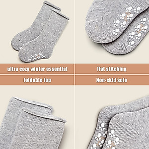 Toddler Non Slip Socks Baby Boys Winter Warm Socks with Grips for Baby Girls Thicken Terry Socks 6 Pack Age 2-4