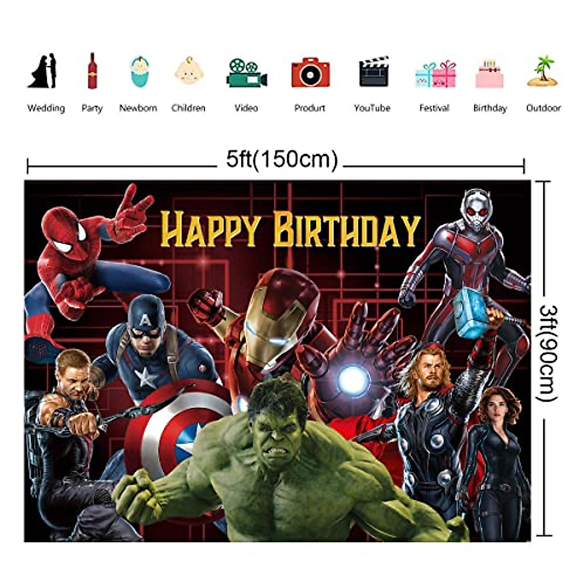 GCH A-vengers Background Marvel Birthday Party Supplies Backdrop Superhero Theme Background Photography for Kids Birthday Banner Boys Birthday Party Decorations Banner Photo Booth Props (5X3FT)