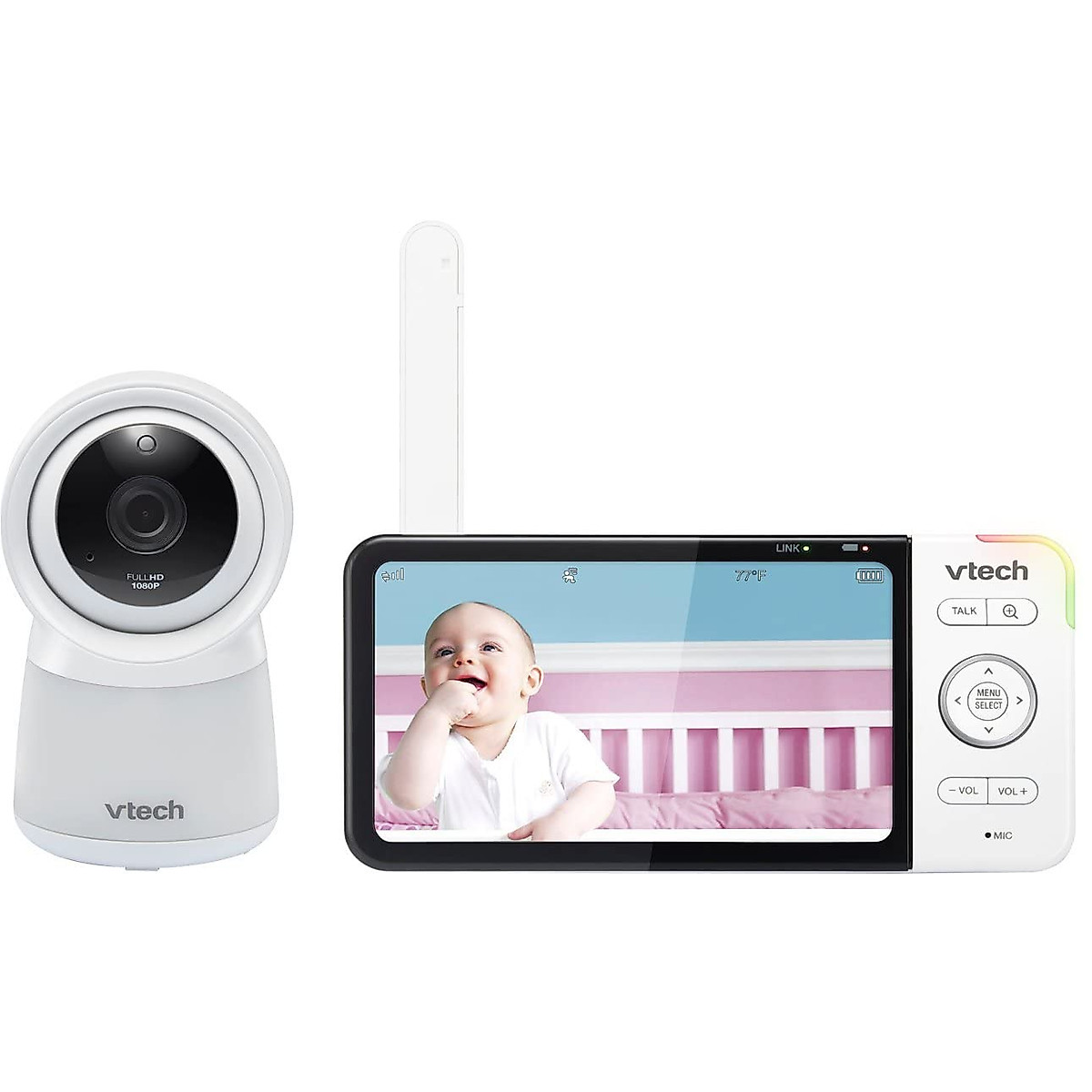VTech - Smart Wi-Fi Video Baby Monitor w/ 5” HC Display and 1080p HD Camera, Built-in Night Light, RM5754HD - White (Renewed)