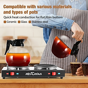 Restlrious Commercial Coffee Warmer Double Burner Decanter Warmer Plate, Stainless Steel Portable Warmer for Standard Glass Decanter, Suitable for Cafe, Break Room, Buffet, Event and Commercial Use