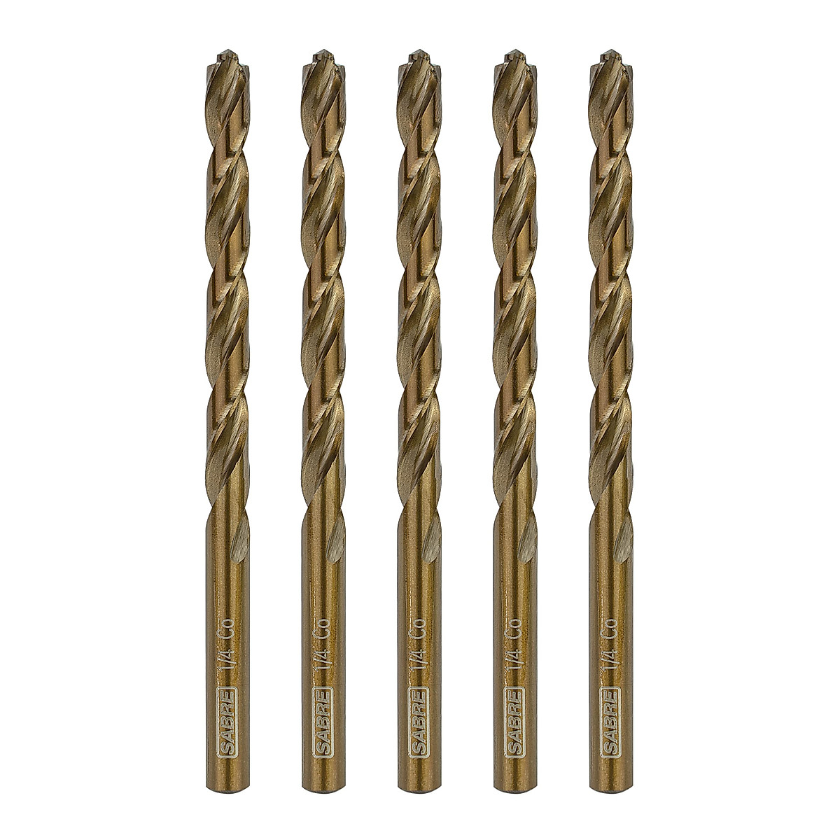 Sabre Tools 1/4 Inch Cobalt Drill Bits – 5pcs Drill Bits for Metal, M35 Cobalt Metal Drill Bit Set, Pilot Point Cobalt Drill Bits – Heavy-Duty Drill Bits for Steel, Hard Metal, Cast Iron (1/4" x 4")