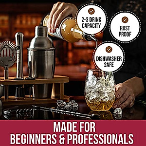 Cocktail Shaker Set: 12-PC Drink Shakers Cocktail with Bamboo Stand - Ultimate Home Bar Kit & Martini Shaker Set - Bar Set, Cocktail Mixer, Bartender Kit, Bar Tools - Cresimo Cocktail Set