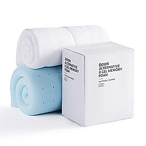 LUCID 4 Inch Down Alternative and Gel Memory Foam Mattress Topper - Three Toppers In One - Queen, Blue