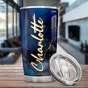 Wassmin Personalized Tumbler Stainless Steel Cup With Lid Custom Name 20oz 30oz Marble Double Wall Vacuumed Insulated Tumblers Travel Coffee Mug Birthday Christmas Gifts For Men Women