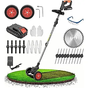 FEETE Weed Wacker, 21V 2Ah 3-in-1 Li-Ion Cordless String Trimmer w/3 Types Blade, Lightweight Battery Powered Folding String Trimmers, Adjustable Weed Eater for Garden and Yard (Black 21V Battery)