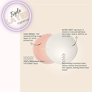 Milkelle Organic Bamboo Reusable Nursing Pads for Breastfeeding, Leak Proof, Pads for Breastfeeding, Washable and Reusable, Ultra Soft, 8 Pads, Large