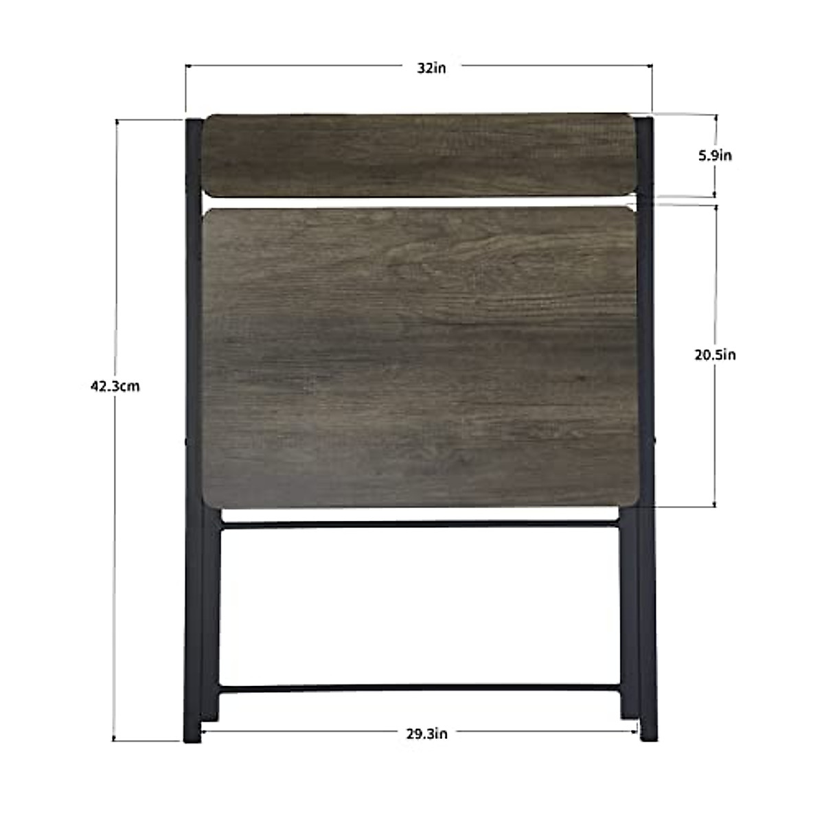 FurnitureR 31.9'' Folding 2 Tier Foldable Assembly Saves Space for Home Office Study, Metal Frames/Wood Top Laptop Table, Brown Computer Desk