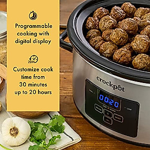 Crock-Pot 4 Quart Travel Proof Cook and Carry Programmable Slow Cooker with Locking Lid, Convenient Handles, and Digital Display, Stainless Steel