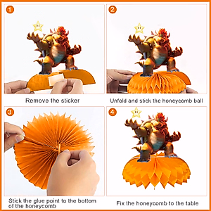 8Pcs Bowser Birthday Party Supplies, Mario Bowser Theme Table Decorations, Honeycomb Centerpieces 3D Double Side for Mario Bowser Fans Boys Girls