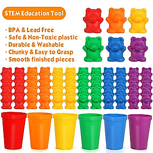 Counting Bears with Matching Sorting Cups,Rainbow Bear Counters with Activity Cards and Storage Box,Montessori Educational Counting and Sorting Toys,Fun Math Manipulative for Preschool Learning