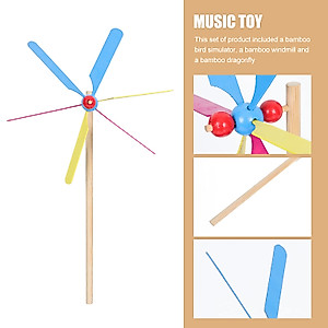 MILISTEN 1 Set Bamboo Flute Windmill Set Wood Whistles Toys Wooden- Copter Toy Spiral Whistles Playthings Dragonfly Multi- Musical Instrument Whistles Referee Wood Toys Advanced UFO Child