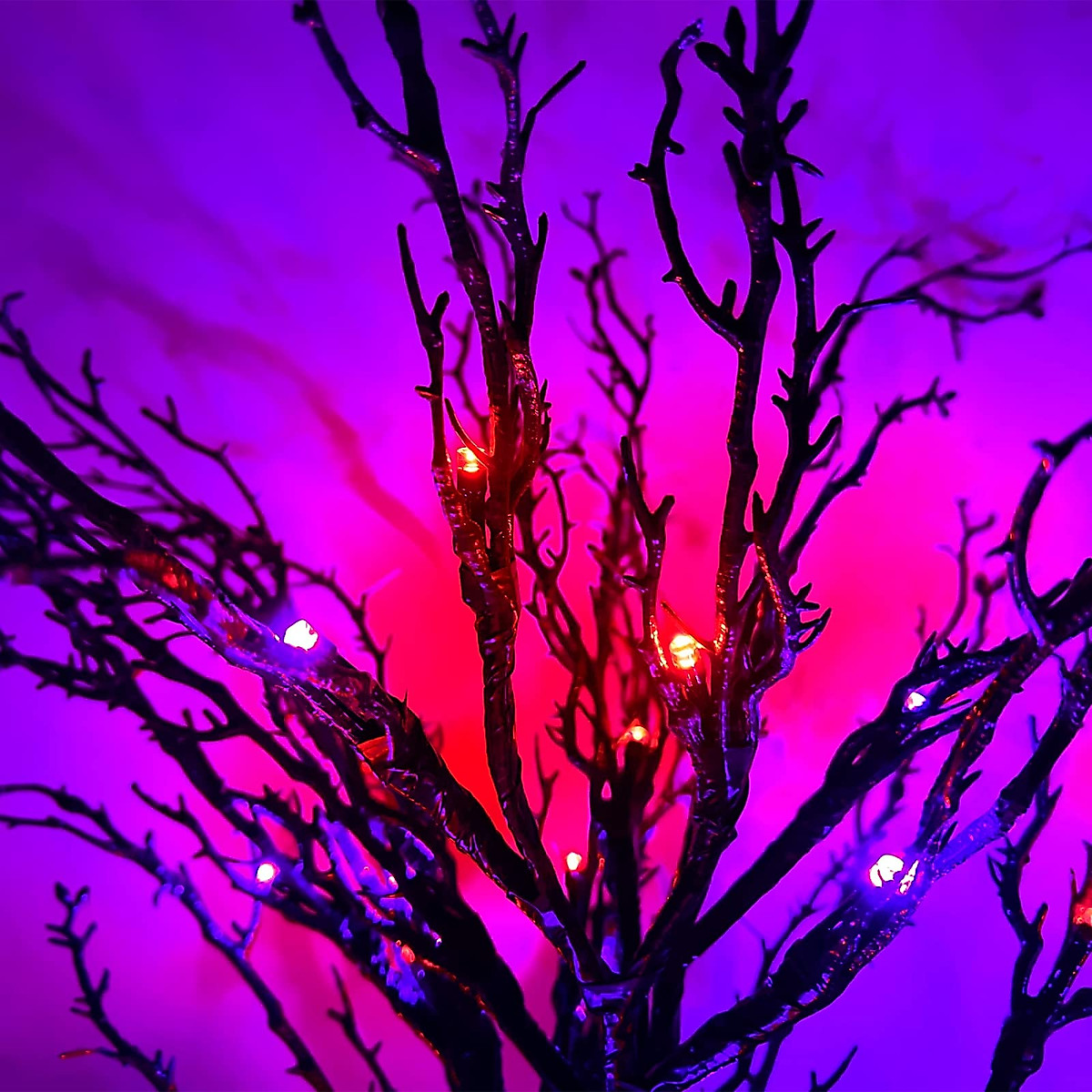 [ Timer ] 24 Inch Orange & Purple Lighted Halloween Tree with 24 LED Black Twigs Tree Lights Battery Operated Tabletop Halloween Spooky Tree Decorations for Indoor Home Party Holiday Festival Decor