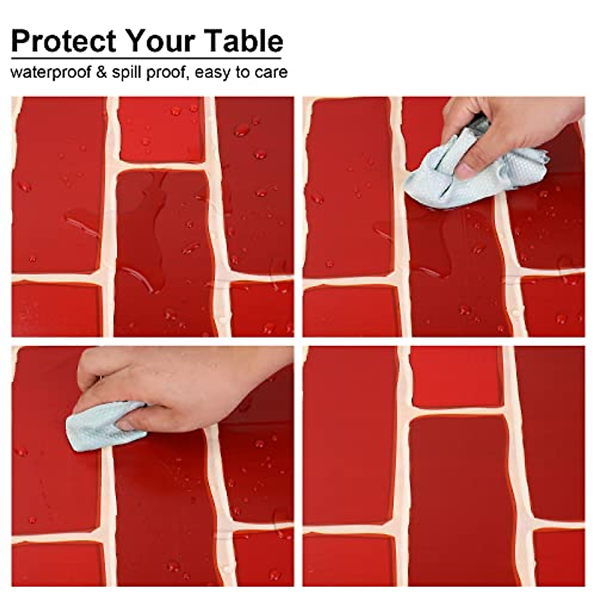 PHOGARY 3 Red Brick Tablecloth, Stone Wall Backdrop Xmas Decorations, Disposable Plastic Rectangular Table Covers, Photo Brick Decal Background for Winter Halloween Christmas Party