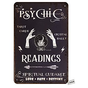 Psychic Readings Cards Crystal Balls Spiritual Guidance Metal Vintage Look 20X30 cm Decoration Plaque Sign for Home Kitchen Bathroom Farm Garden Garage Inspirational Quotes Wall Decor