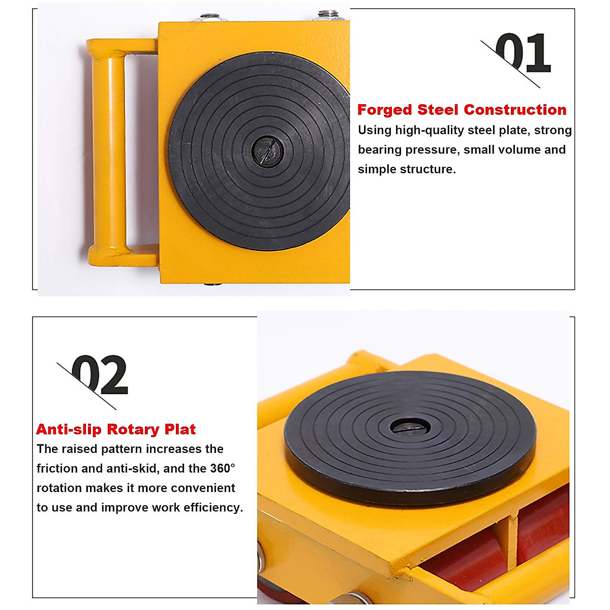 6T Industrial Machinery Mover with 360° Rotation Plat 13200lbs Machinery Moving Skates with 4 Roller Wheels Machinery Mover Dolly Skate, Orange, 1PC