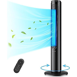 Grelife 42" Tower Fan for Bedroom, 80° Oscillating Bladeless Fan with Remote, Quiet Floor Powerful Fan, 3 Speeds, 4 Modes, LED Display, 12H Timer, Standing Fan for Indoor Home Office
