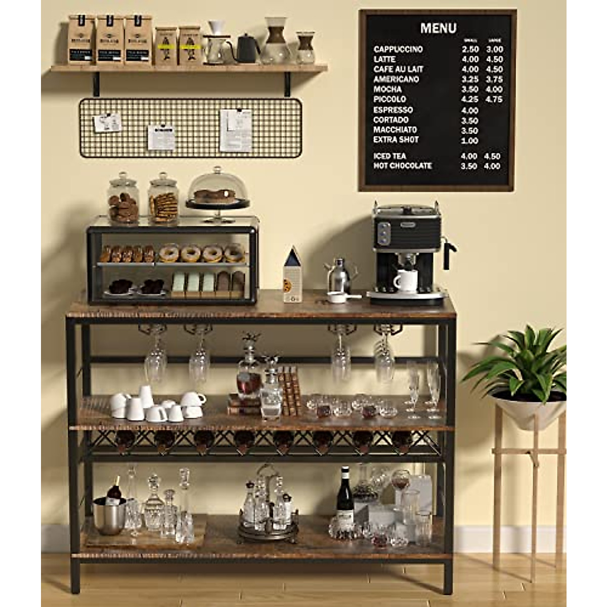 COZY EAGLE Coffee Bar Cart, Bar Carts for The Home, Mini Bar Cart, Coffee Bar Cabinet with Storage, Wine Rack, Mini Coffee Bar Table for Home, Kitchen, and Liquor Buffet Cabinet - 39.4 inch - Rustic