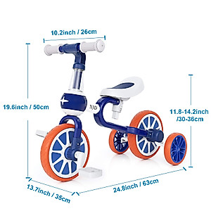 XJD 3 in 1 Kids Tricycles for 12 Month to 3 Years Old Toddler Bike Kids Trike Boys Girls Trikes for Toddler Tricycles Baby Bike Infant Trike with Adjustable Seat Height and Removable Pedal (Blue)