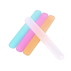 LASSUM 4 Pcs Colorful Plastic Toothbrush Case Portable Toothbrush Case Holder for Daily and Travel Use