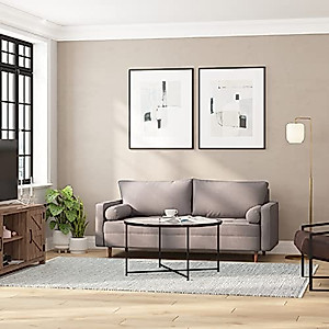 Taylor & Logan Hendrix Tufted Faux Linen Upholstered Mid-Century Modern Sofa with Solid Wood Legs in Slate Gray