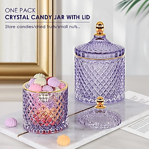 ALAMHI Candy Dish Glass Cookie Jar with Lid Candy Bowl for Office Desk Decor, Apothecary Jars Purple Bathroom Accessories Cute Room Decor Aesthetic, Q Tip Holder Decorative Glass Jewelry Box (20oz)