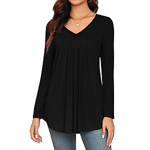 LAOLASI Womens Black Long Sleeve Tunic Tops V Neck Casual Dressy Shirts Loose Fashion Blouses Fall Winter Tops For Women,XL