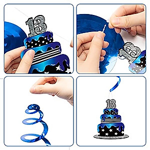 BUoonyer 42pcs 13th Black Blue Official Teen Birthday Banner Party Decorations, 13 Years Old Glitter Hanging Garlands Swirls Signs for Boys Girls, Cake Topper Centerpieces Decor Photo Booth Props