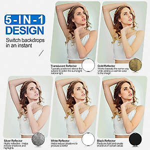 Wellmaking 43Inch/110cm Photography Light Reflector, Portable Foldable 5 in 1 Diffuser Reflectors with Bag & tilt Adapter for Studio & Outdoor Lighting-Translucent, Silver, Gold, White and Black