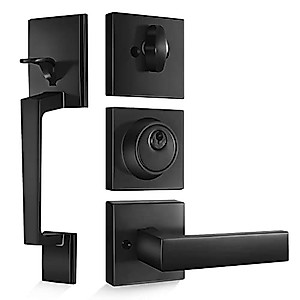 Felibat Matte Black Front Door Handle,Exterior Front Door Lock Set with Single Cylinder Deadbolt and Door Lever,Entry Door Locksets