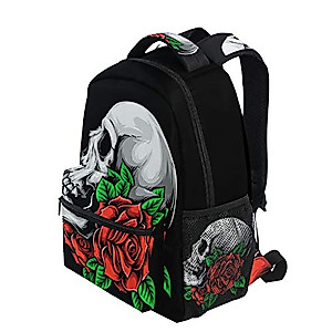 Sugar Skull Roses Backpack Bookbag for Boy Girl Large Travel Laptop Shoulder Bag for Women Men