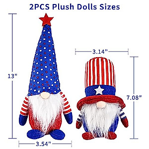 mupera 2Pcs Summer Gnomes Plush Decor, Blue Adorable Handmade Plush Dolls with Stars Stripes, Faceless Gnomes Plush Doll Table Ornament for Office, Living Room