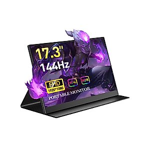 CNBANAN 144Hz Portable Gaming Monitor 17.3" for Laptop FreeSync 1080P HDR IPS USB-C Laptop Monitor VESA Ultra-Slim Dual Speakers Travel Monitor for Laptop Mac Phone Xbox Game Monitor