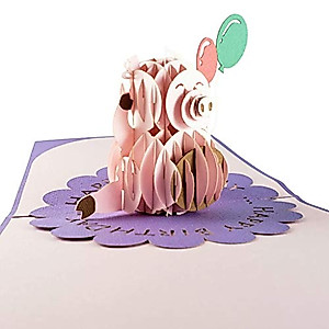 iGifts And Cards Cute Happy Pig Balloons Birthday 3D Pop Up Greeting Card - Awesome, Fun, Cool, Best Wishes, Unique, Funny, Celebration, Son, Daughter, Best Friend, BFF, Congratulations, Wow