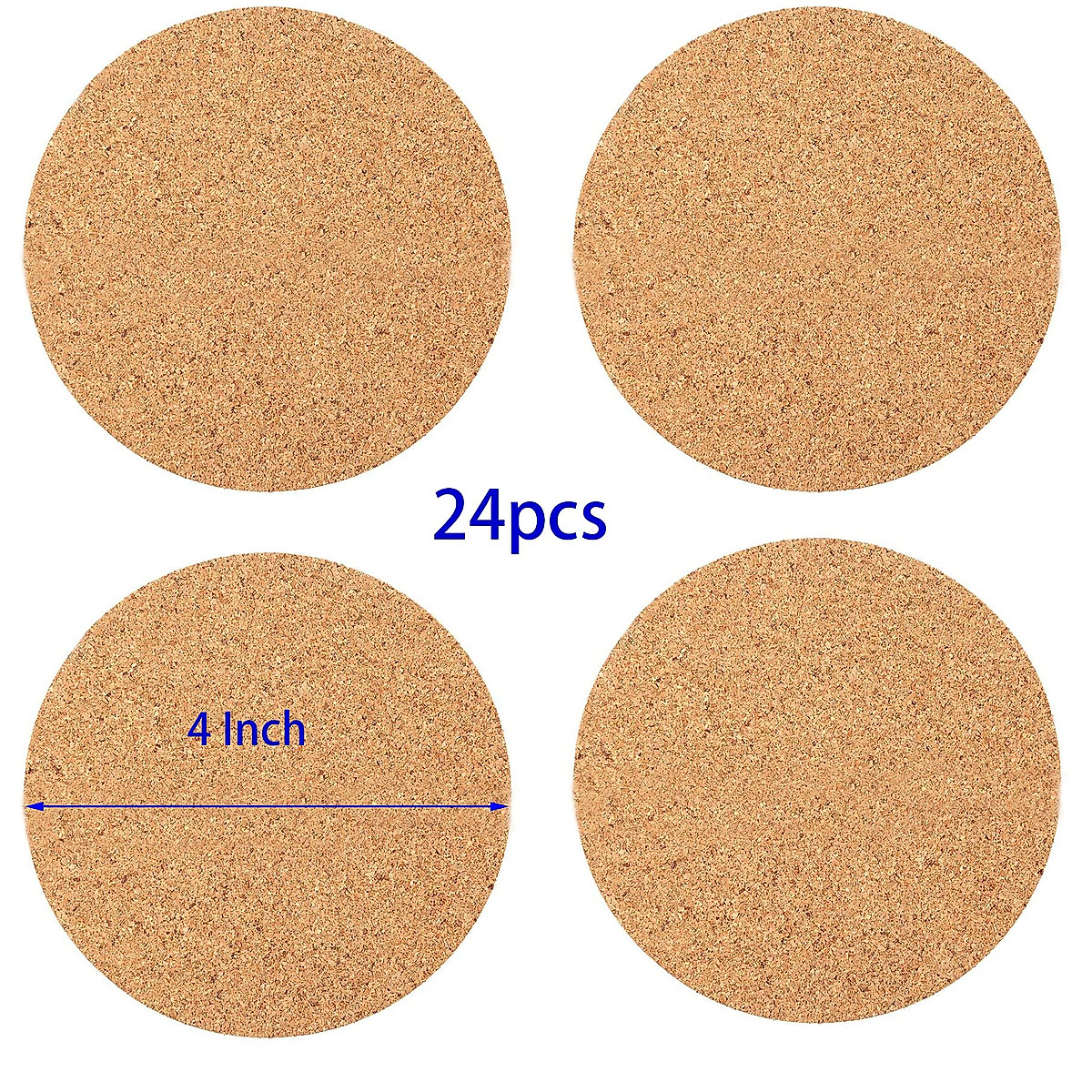 YYaaloa 24Pcs Self-Adhesive Mini Backing Cork Coasters Tiles Sheets Round 4" for DIY Coasters and DIY Crafts Cork Board, Cork Tiles, Cork Mat (Round 24pcs)