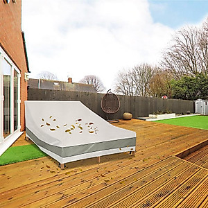 Aacabo Double Chaise Lounge Cover Waterproof Heavy Duty 82Inch Double Wide Patio Chaise Lounge Chair Cover-Beige