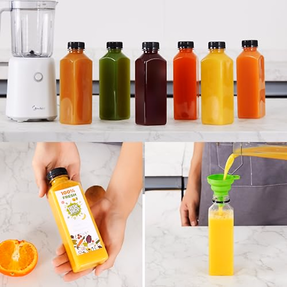 The Buyer Choice 24pcs 16oz Plastic Bottles with caps bulk – Clear Reusable Juice Bottles with caps for smoothies, Disposable Empty bottles for drinks, Juice containers with lids for fridge