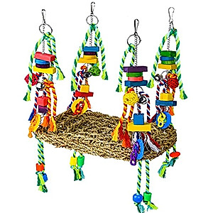 Pomeyard Bird Toys for Parakeets Toys Bird Foraging Wall Toy Conures Cockatiel Bird Cage Accessories Parrotlet Toys Small Bird Toys for Lovebirds Seagrass Swing Hammock for Parrot Budgie with Bells