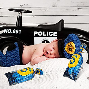 100 Pcs Police Party Cellophane Bags Police Party Favor Bags Police Gift Bag Police Candy Bag Police Goodie Bags Blue Cello Bags Treat Bag with 100 Sliver Twist Ties for Cop Birthday Party Supplies