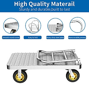 Julymoda Platform Truck,43" x 26" Large Foldable Push Cart Dolly,2000 LBS Steel Flatbed Moving Platform Trucks Hand Cart w/360 Degree 6" Swivel Wheels for Groceries, Warehouse,Garage
