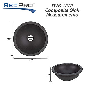 RecPro RV Sink | 12" Round Bathroom Sink | White, Bone, or Dark Gray Granite | Hydrophobic Coating (Dark Gray)