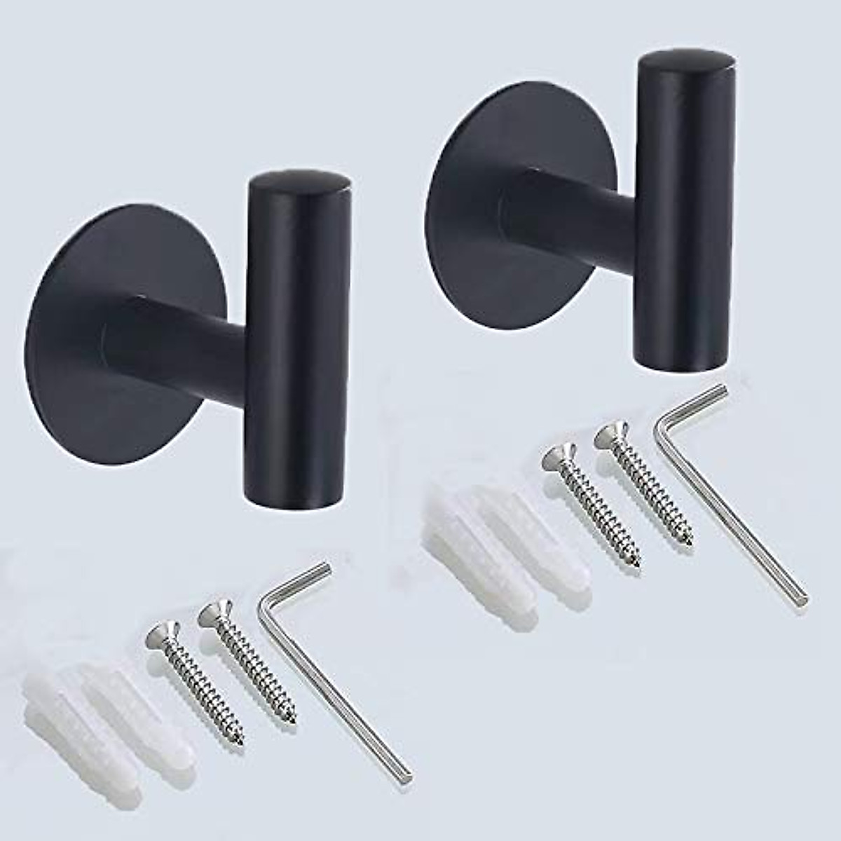 Towel Hooks，Bathroom Hook SUS 304 Stainless Steel Heavy Duty Wall Hooks for Bathroom,Robe Hook Hanging Hooks Wall Mounted, Black Matte Towel Hooks (2 Pack)