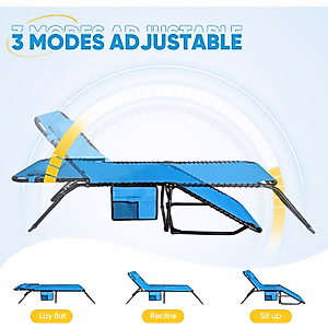 EZCHEER Folding Chaise Lounge Oversize, 16 inch High Portable Sunbathing Chair, Extra Wide XL Outdoor Chair with Storage Bag, Blue