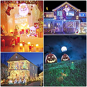 Christmas Halloween Projector Lights, Remote Control Timer 2-in-1 Ocean Wave Snowflake LED Projection Lamp Waterproof, Indoor Outdoor LED Projector Light for Holiday Party Garden Landscape Decorations